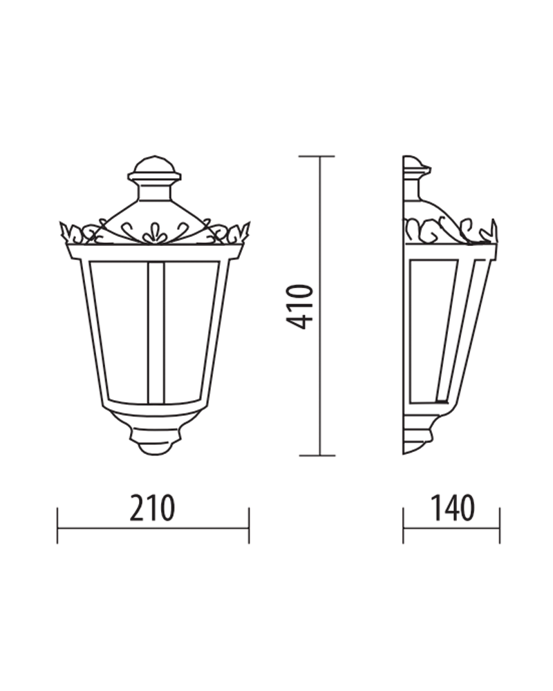 Classic outdoor wall light IP44 E27 high 41cms